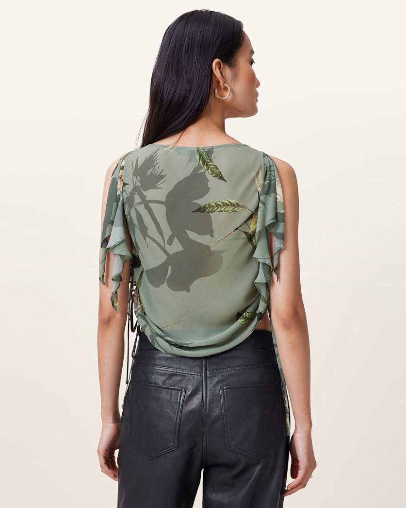 Bettie Floral Print Adjustable Drawcord Top EMERGE OLIVE GREEN | ALLSAINTS